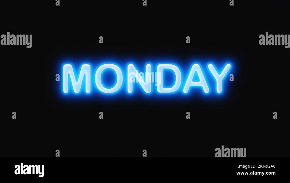 Monday blinking blue neon word week day starting working weekday motion ...