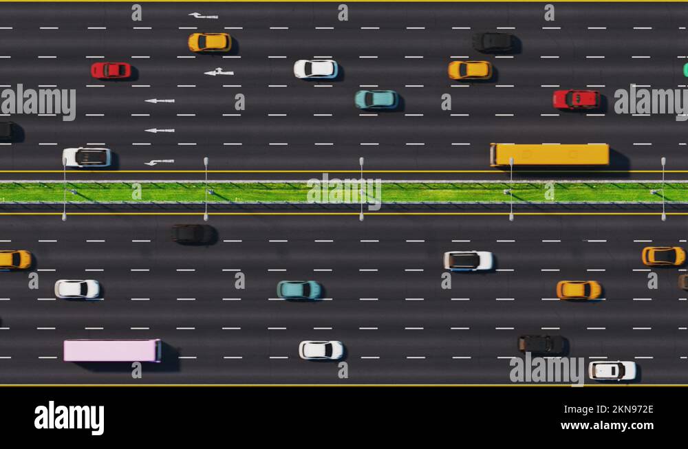 Road Traffic Top View. Colorful Cars Move On The Wide Road. Seamless ...