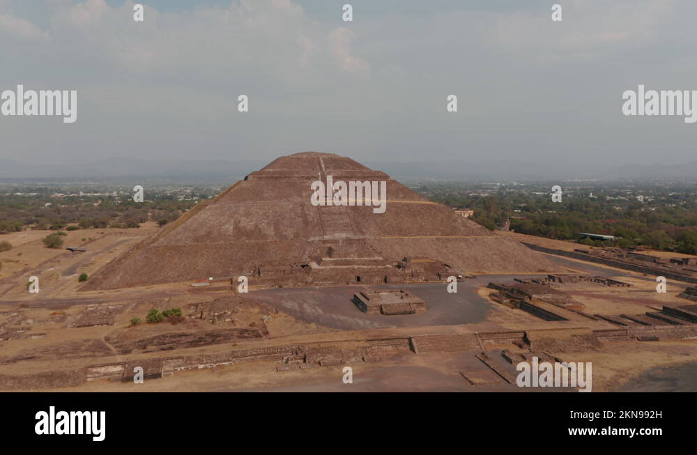 Forwards fly around Pyramid of the sun, old archaeological site.Ancient ...