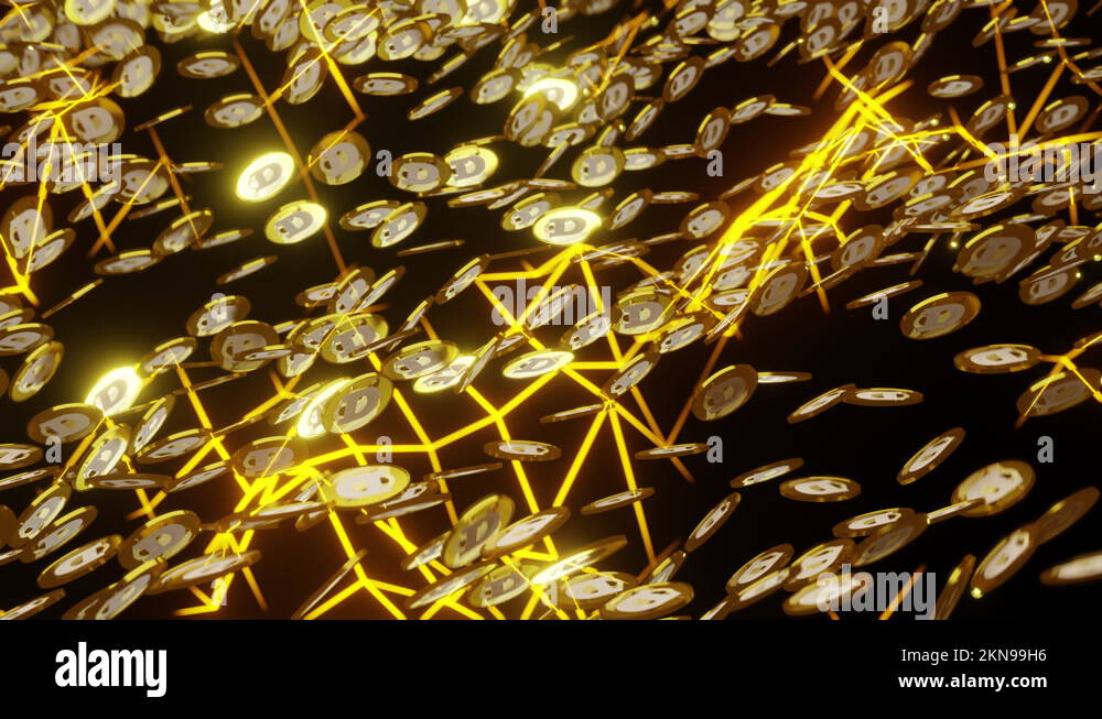 Doge Coins Connected In Network Grid 3D CGI Animation Loop Stock Video ...