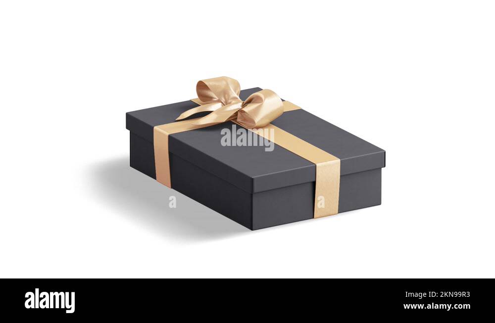 Blank black gift box with gold ribbon mockup, looped rotation Stock ...