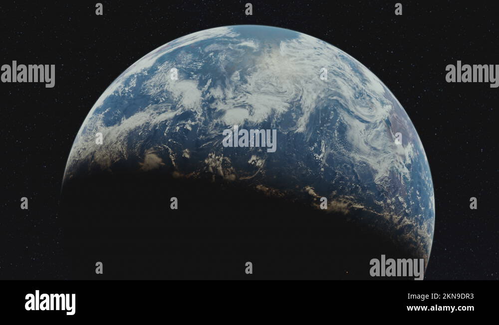 Approaching planet earth from space. Photorealistic cinematic grading ...