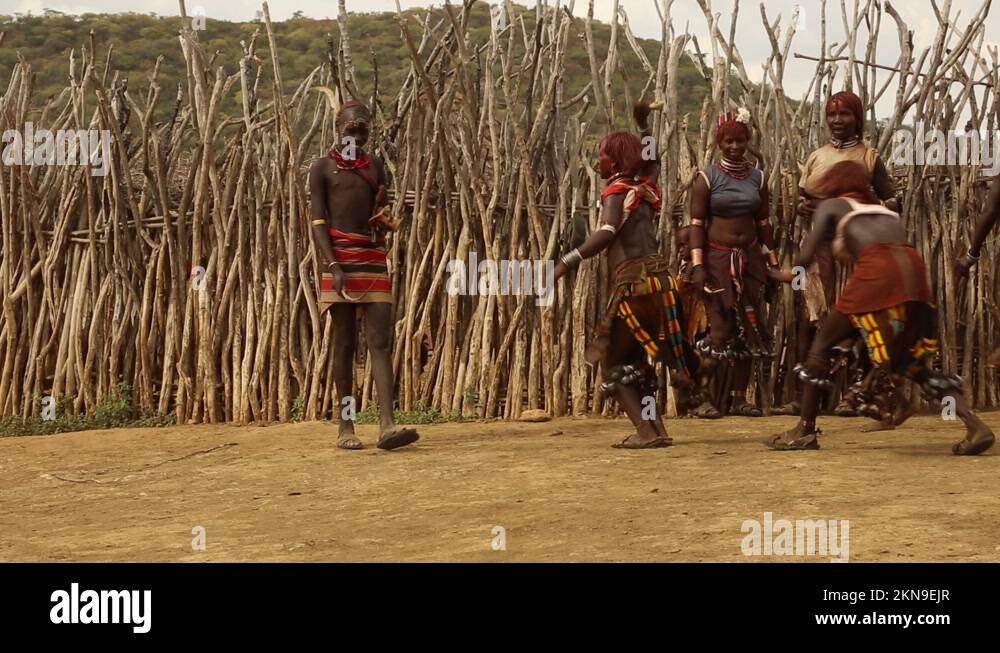 Hamar tribe during the Bull Jumping ceremony Stock Video Footage - Alamy