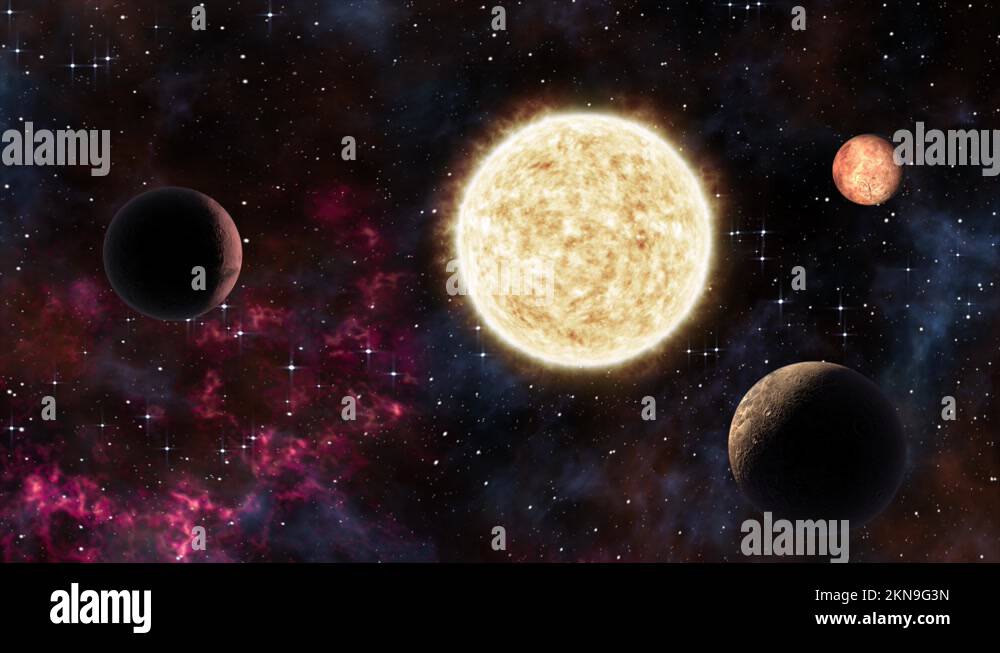 Space background slowly moving through universe among planets and ...