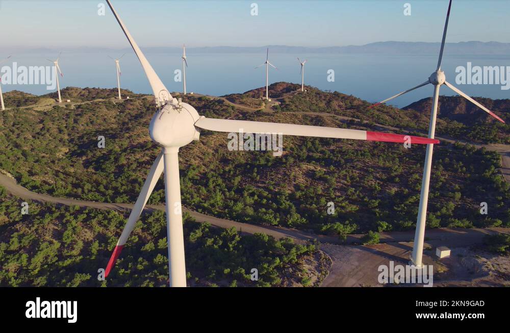 Wind turbines rotation on wind farm - carbon neutral and green power ...