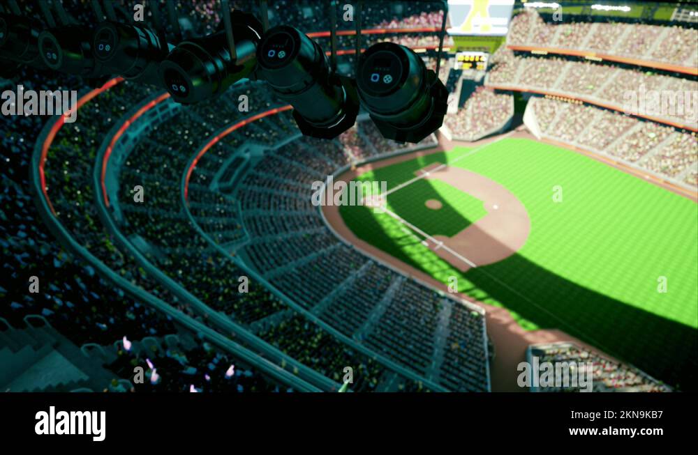 empty stadium arena with animated fans crowd in the sunny day lights ...