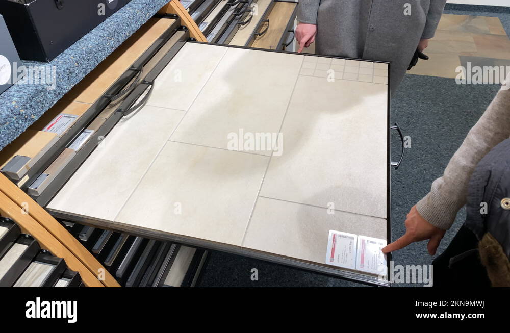 ceramic tiles in the DIY construction store choosing the color and the ...