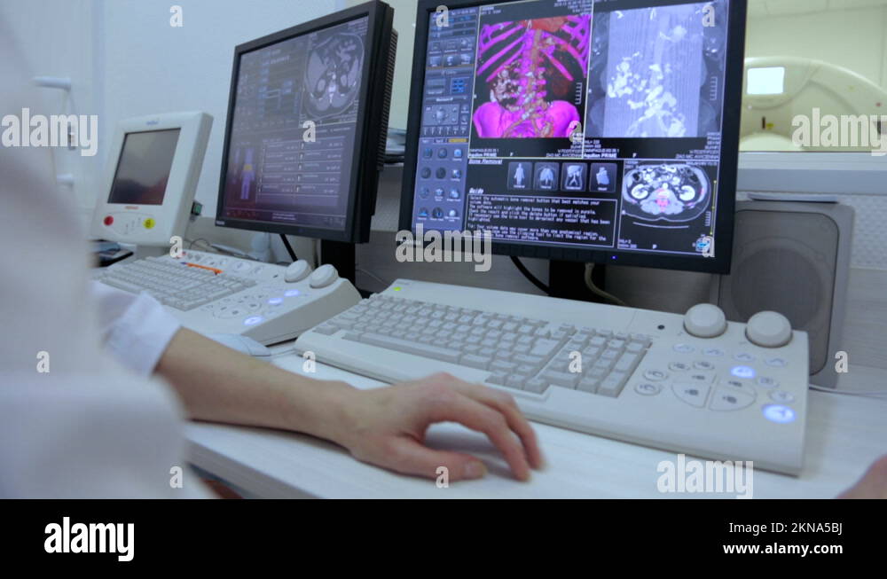 Monitors in Office Computer Tomography. Doctor. MRI Machine. Laboratory ...