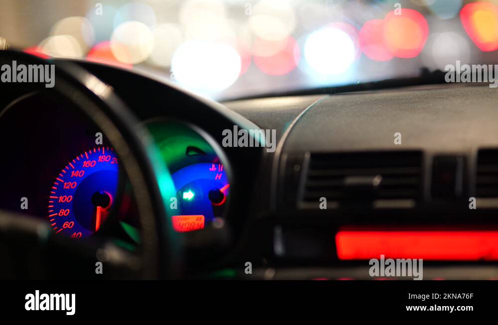 Car is waiting for the traffic light signal, the turn indicator arrow ...