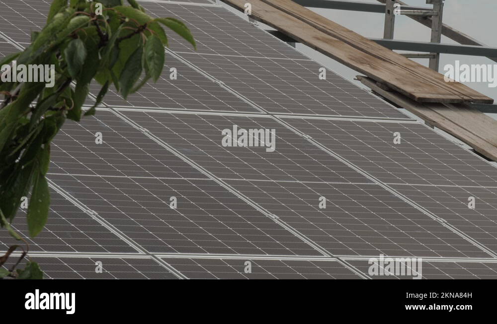 Solar panels at substation cells installed onto supports Stock Video ...