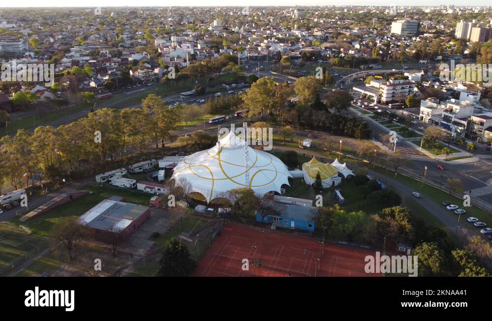 Ariel view of Anima circus white tent in Sarmiento Park in Buenos Aires ...