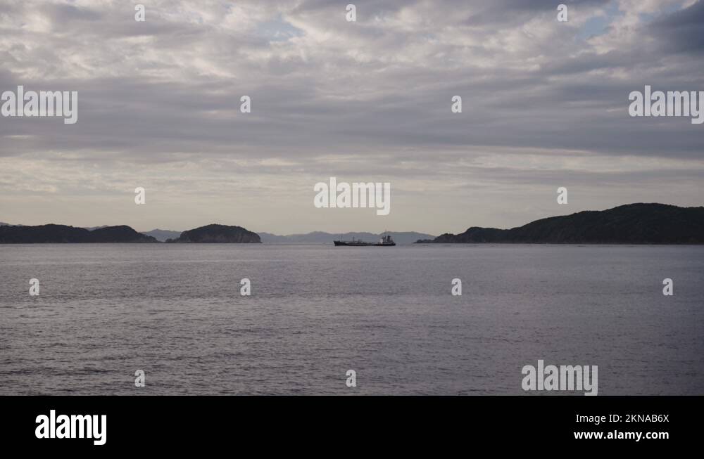 Boat in the Seto Inland Sea with Awaji and Tomogashima Islands in the ...