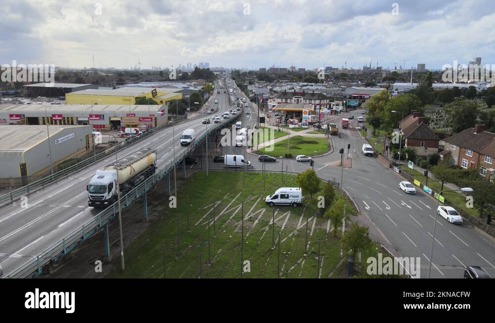 Long straight multilane trunk road leading to downtown Stock Video ...