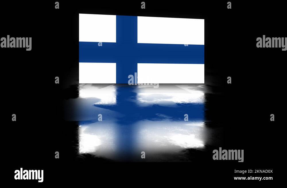 Finland Flag revealed with realistic reflection on stylish black ...