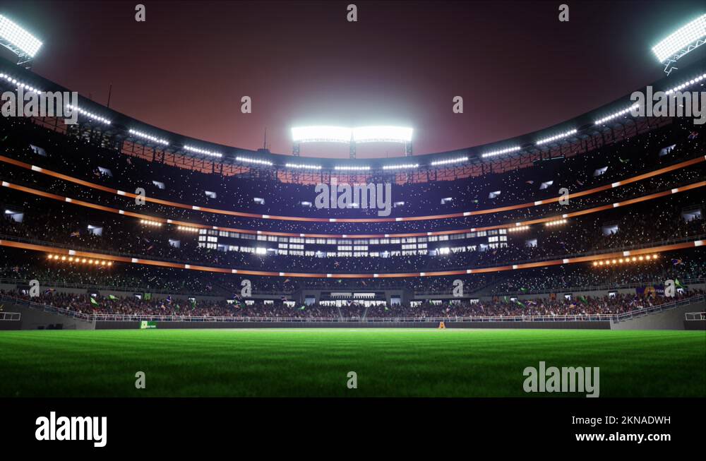 empty stadium arena with animated fans crowd in the night lights Stock ...
