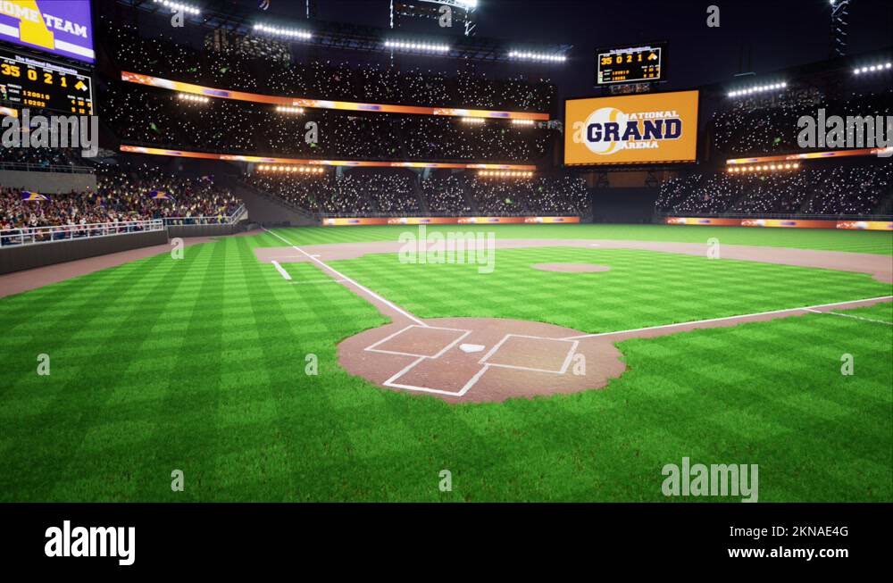 empty stadium arena with animated fans crowd in the night lights Stock ...