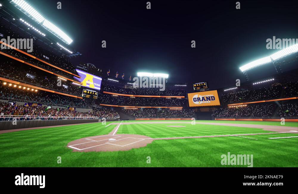 empty stadium arena with animated fans crowd in the night lights Stock ...