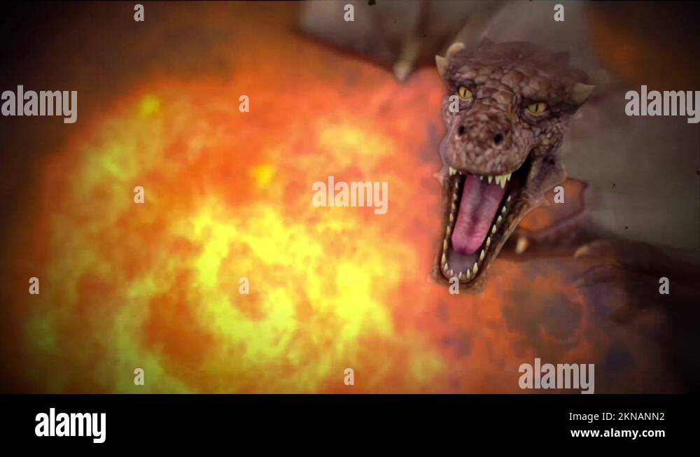 3d looped of dragon still image of open mouth and fire blowing in the ...