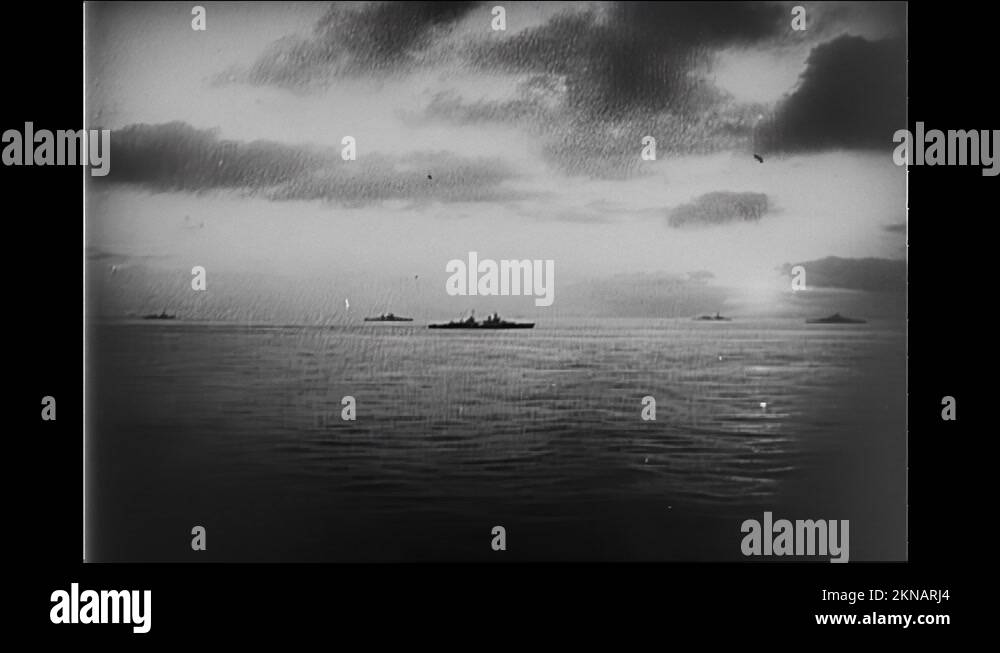 1940s: Battleships sailing on sea. Battleships in ocean. Ships at sea ...
