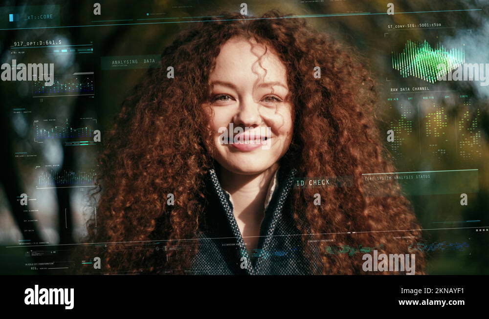 Facial recognition, AI scanning woman's face, verifying person's ...