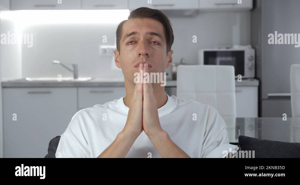 Sad man with tears asking for help about problem, praying to God ...