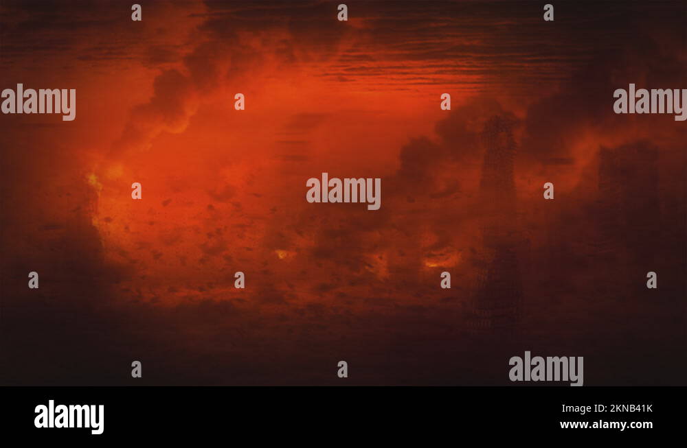 Apocalypse series. Red skies and burning cities, covered by fires ...