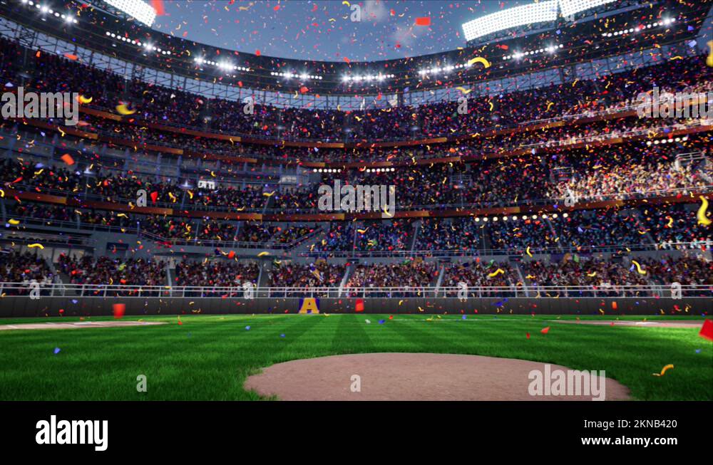 empty stadium arena celebration a victory by strewn with confetti with ...