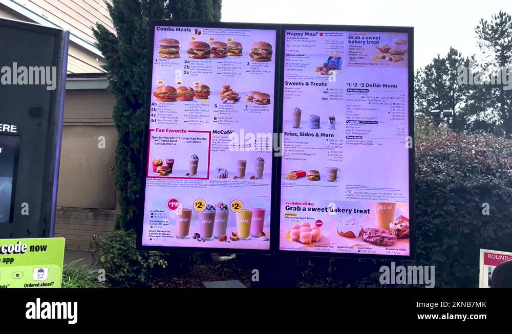 McDonalds digital menu and order speaker pan in the rain Hwy 1 Stock ...