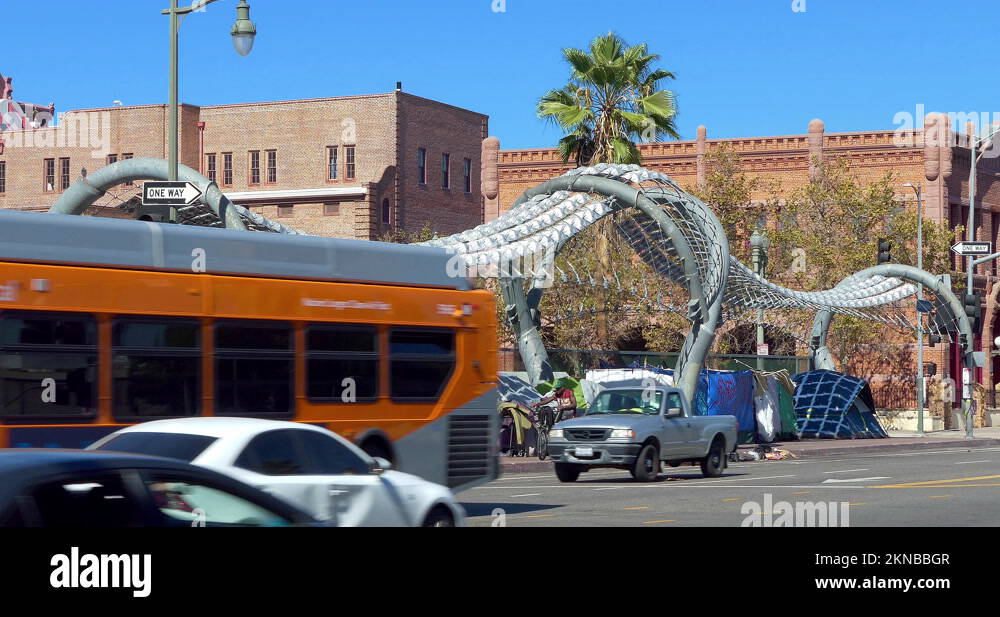 Homeless people living in tent camp during homelessness crisis in Los ...