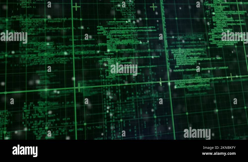 Animation of dna pack text on green grid and circular scanner with ...