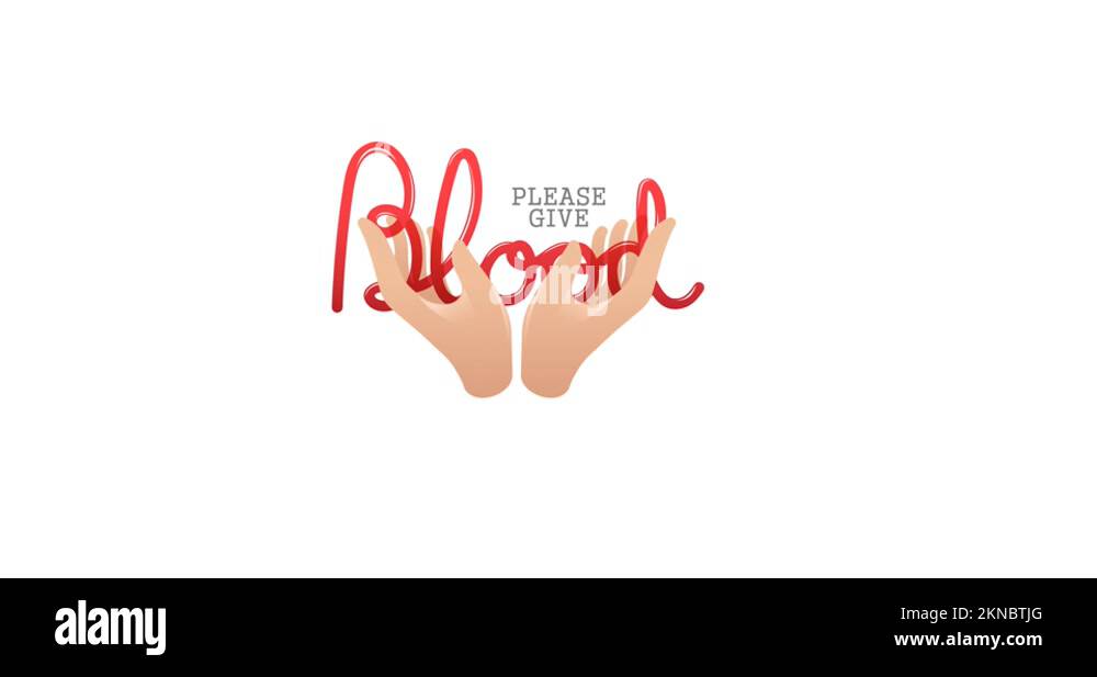 Animation of please give blood text with hands and blood tube logo ...