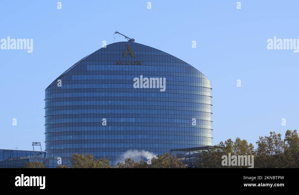 Accor logo on the Accor S.A headquarters building Stock Video Footage ...