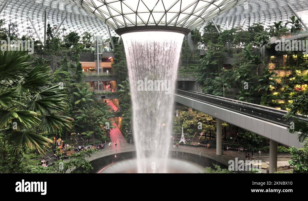 Singapore: Rain vortex indoor waterfall at Jewel terminal Changi ...