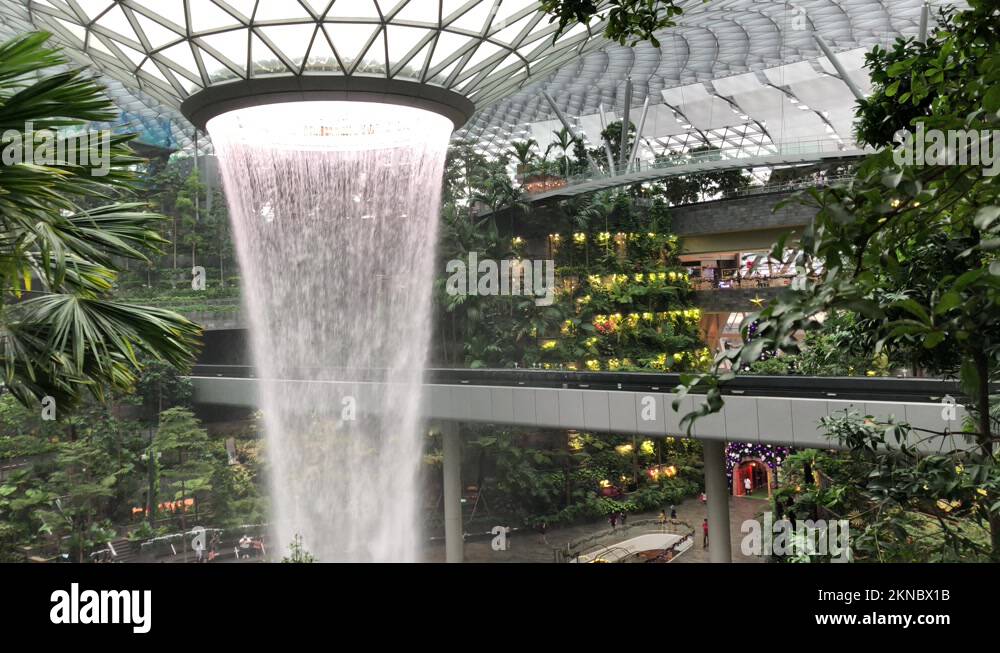 Singapore: Rain vortex indoor waterfall at Jewel terminal Changi ...