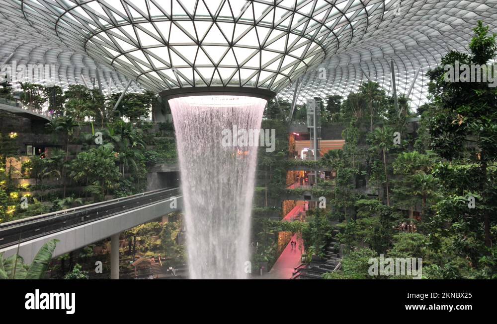 Singapore: Rain vortex indoor waterfall at Jewel terminal Changi ...