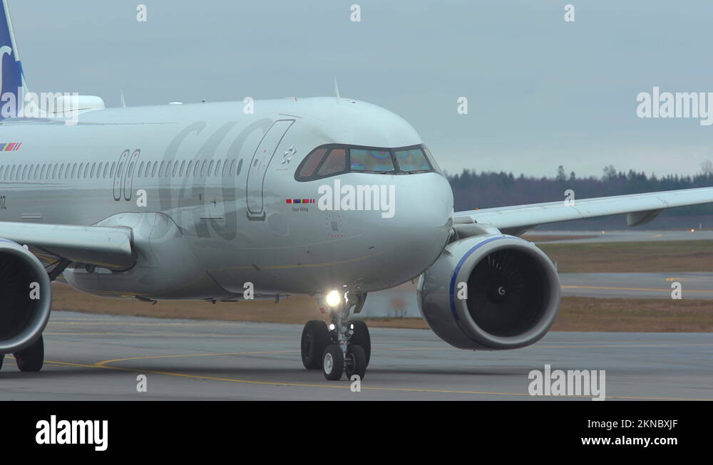 airplane sas airbus a320 neo on ground taxiing turning oslo airport ...