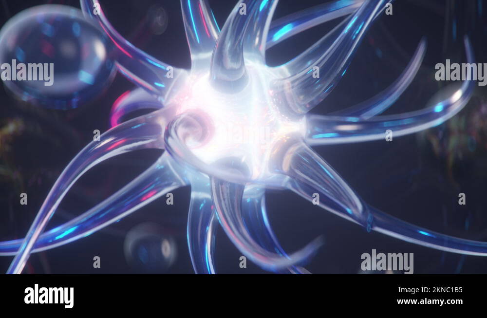 Neuron nerve cell with electricity sparks seamless loop 3D render ...