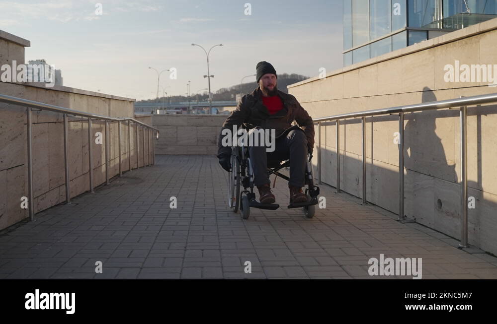 handicapped ramp for wheelchair-bound people in modern city Stock Video ...