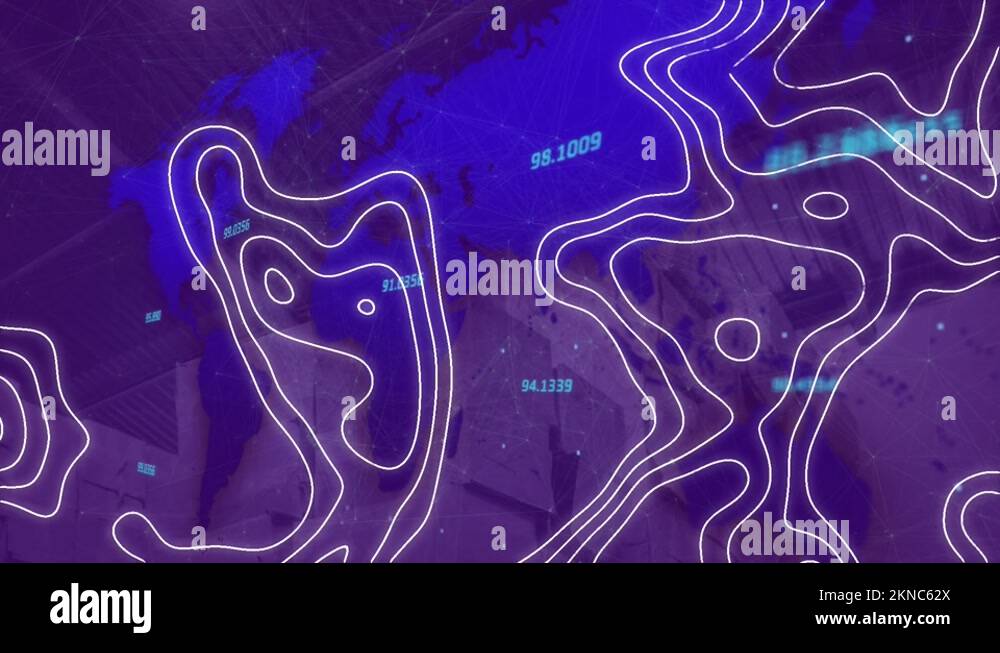 Animation of white map lines over world map and numbers changing Stock ...