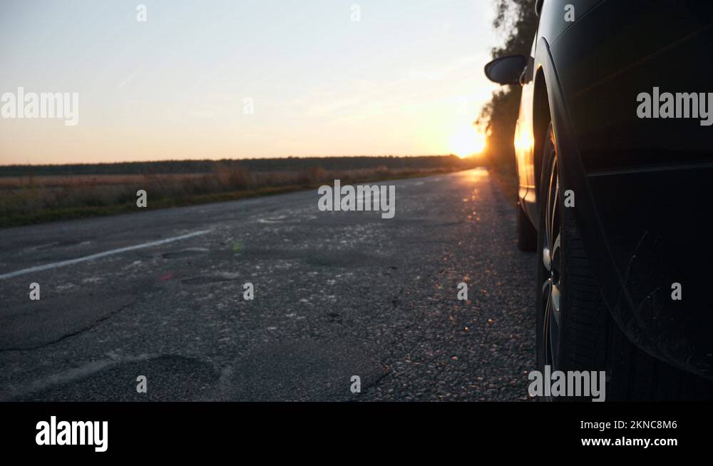 Car Emergency Stop Hazard Light Vehicle on Roadside Highway Asphalt ...