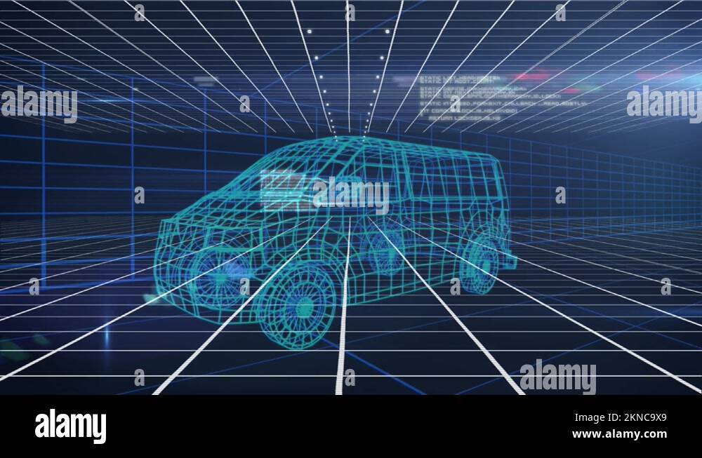 Animation of data processing over 3d drawing model of van and grid Stock Video Footage - Alamy