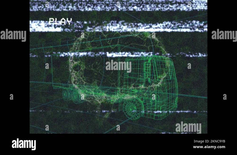 Animation of play screen with glitch and human brain over 3d drawing ...