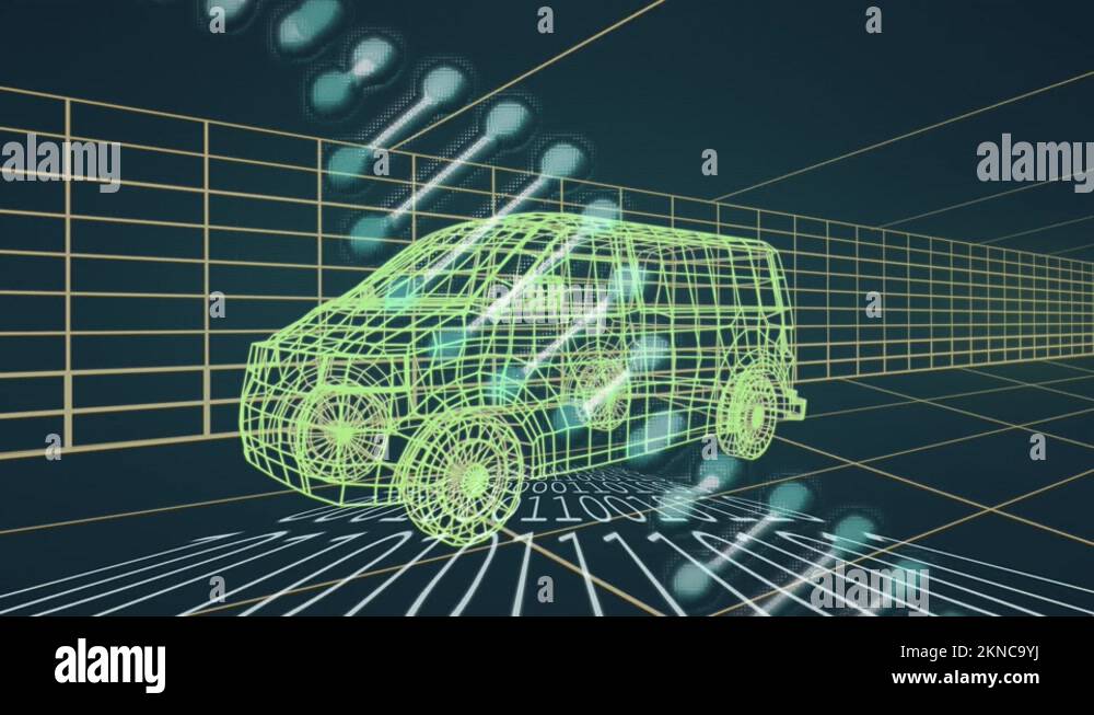 Animation of dna strand and binary coding over 3d drawing model of van and grid Stock Video ...