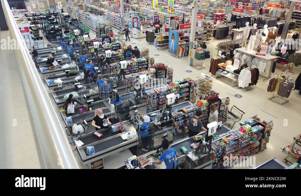 Diagonal Top Down View People Grocery Shopping In Shipping Lanes With ...
