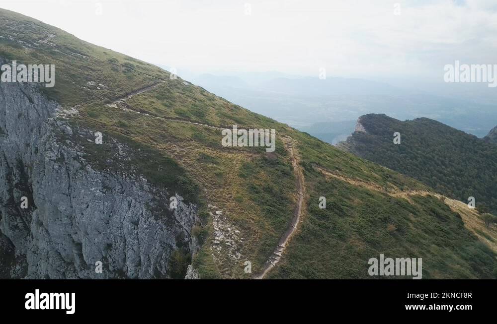 Rock and Wooden Stairs on a trail, walkway at the edge of Cliff Seen ...