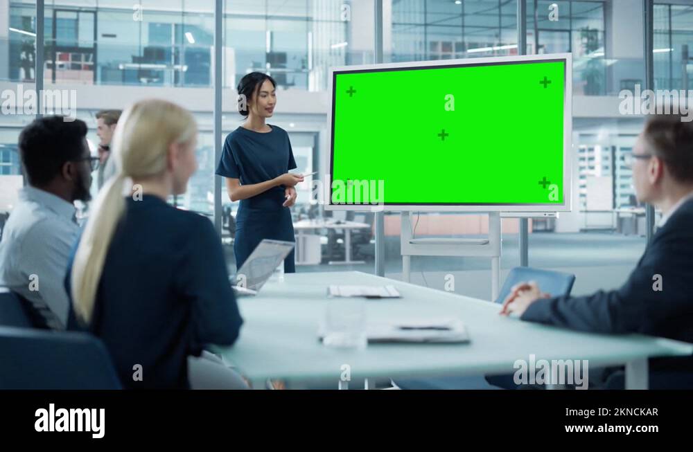 Business Manager Giving Presentation on Green Screen Monitor Stock ...
