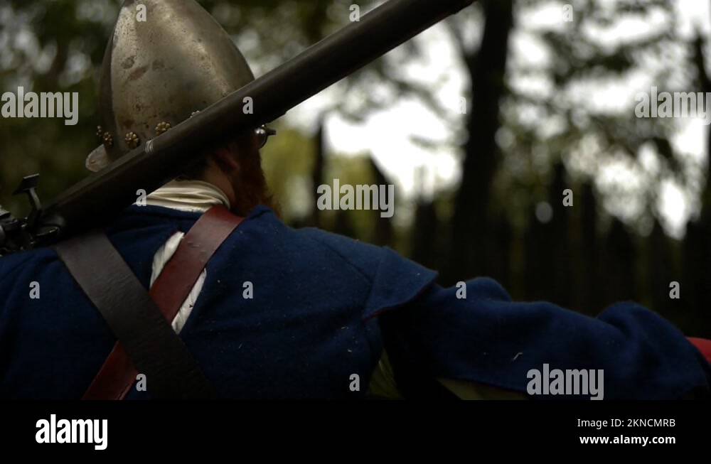 17th century Colonial American Militia Soldier with matchlock ...