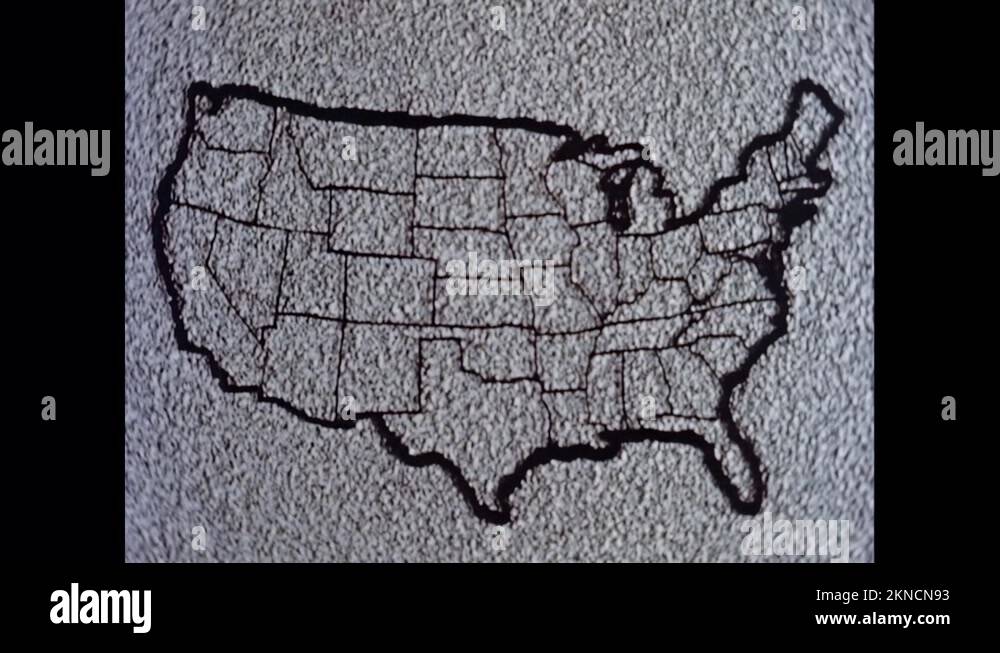 1950s: Conceptual drawings of nuclear power plant. Dots appear on map ...