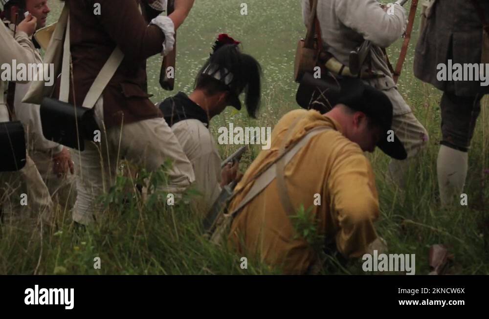 American Revolution Continental Soldier Re-enactors in battle with ...