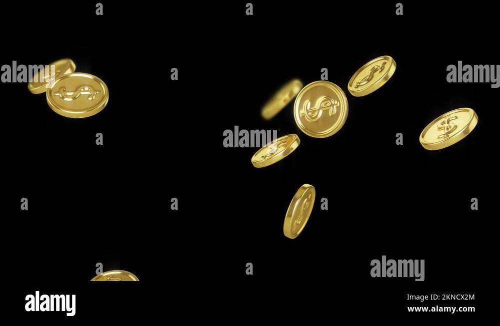 Falling gold coins on a transparent background. Slow motion Stock Video ...